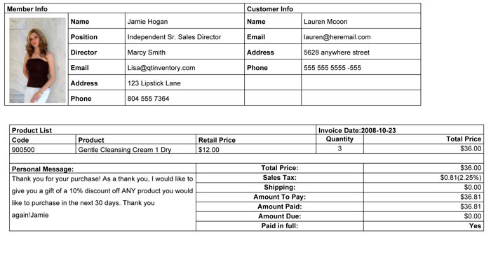 Mary Kay Inventory Mary Key Customer Management Richmond VA Invoice 